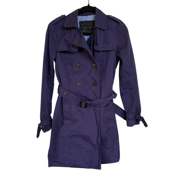 Zara | Jackets & Coats | Zara Basic Navy Long Trench Coat Double ...